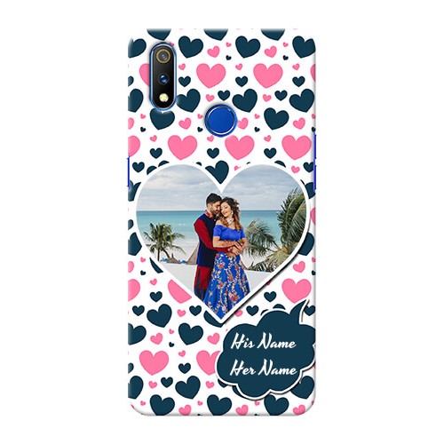 Realme 3 Pro Mobile Covers Online: Pink & Blue Heart Design