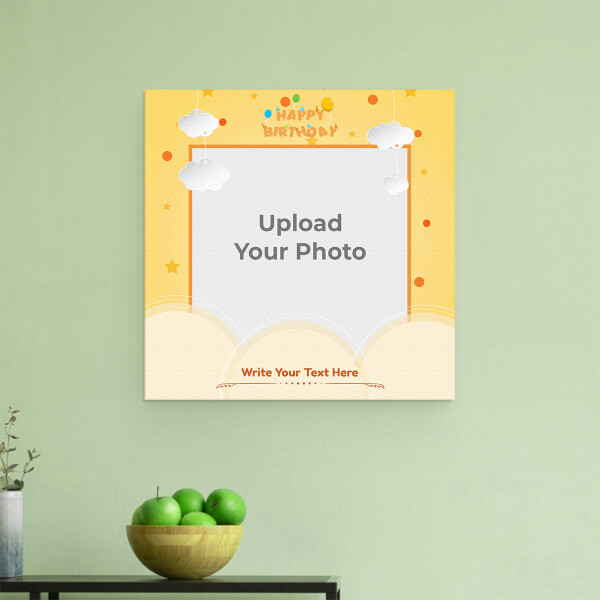 Birthday Wishes with Hanging Clouds Design: Square Aluminium Photo ...