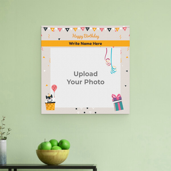 Happy Birthday with Confetti Design: Square Aluminium Photo Frame with ...