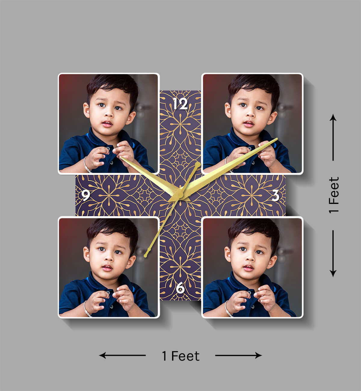 Buy Four pics squared on square shaped design - Printshoppy Wall Clocks