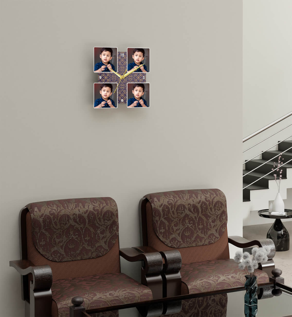 Buy Four pics squared on square shaped design - Printshoppy Wall Clocks