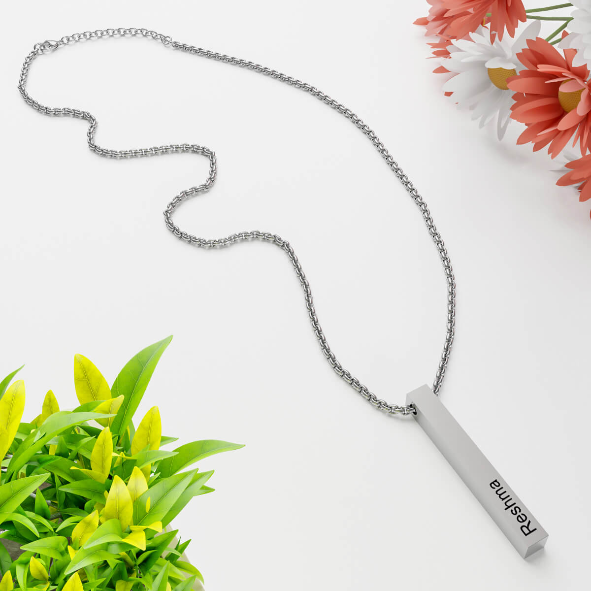 Buy Printshoppy Custom Text Silver Cuboid Chains