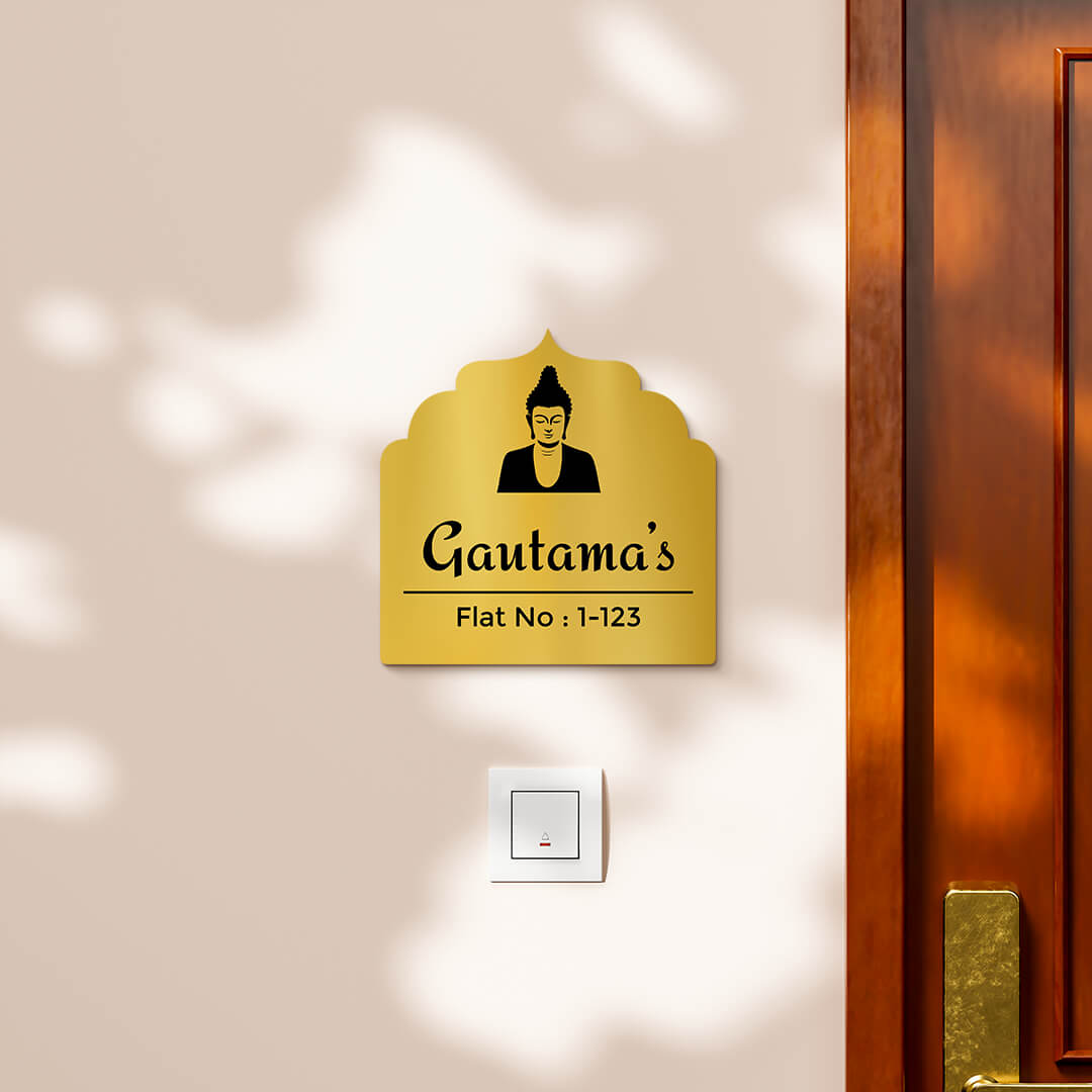 Buy Buddha Arch Design Gold Color Nameplate at our online store ...