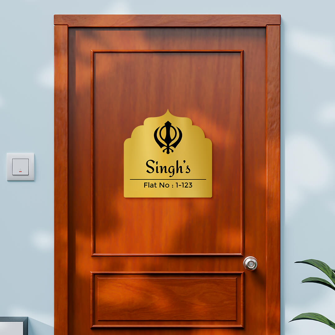 Buy Sikh Religious Symbol Arch Design Gold Color Nameplate at our ...